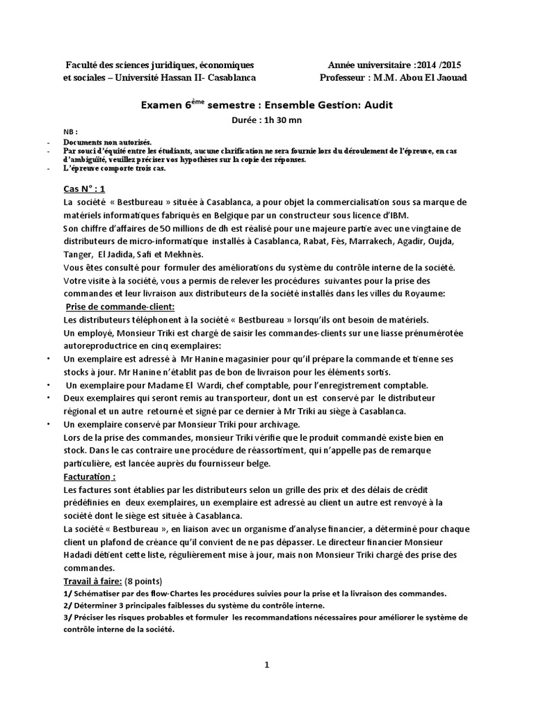 Examen D - Audit 6 Semestre Juin 2015-1 | PDF | Facture | Dépréciation