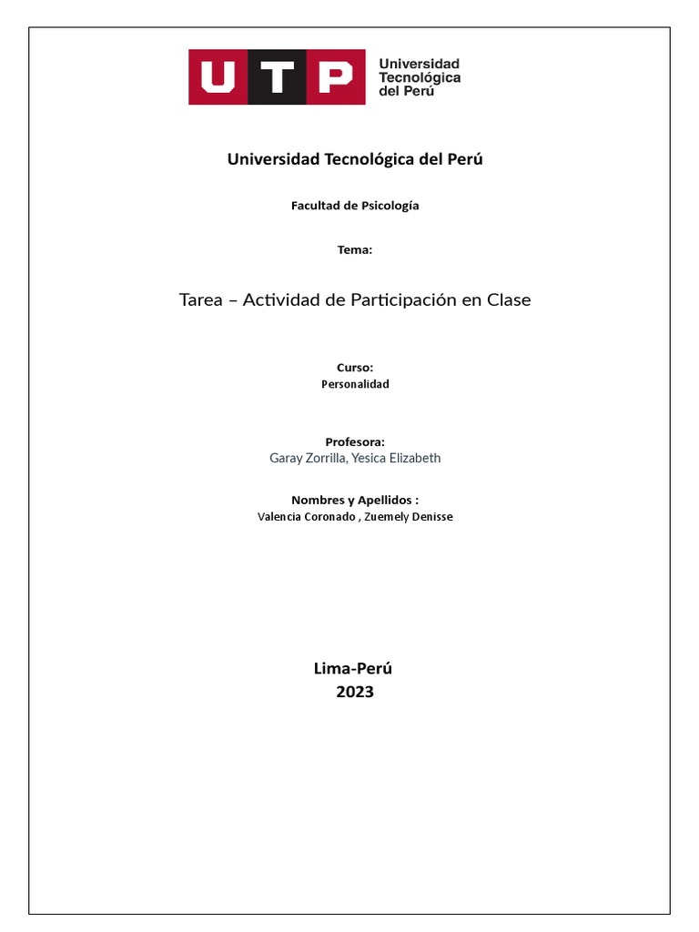 Tarea Personalidad - Actividad de Participación en Clase | PDF