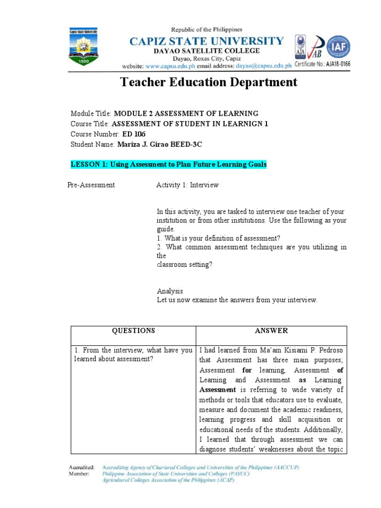 ED 106 Module (3rd-4th Week) | PDF | Educational Assessment | Learning