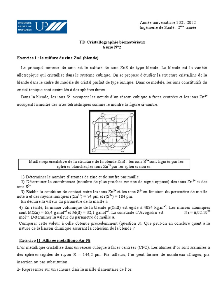 Structure cristalline de la blende ZnS | PDF | Structure cristalline ...