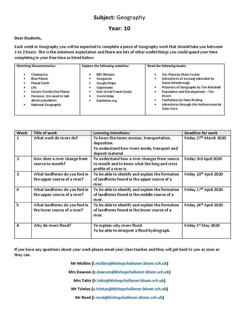 Year 10 Geography Work | PDF | River | Erosion