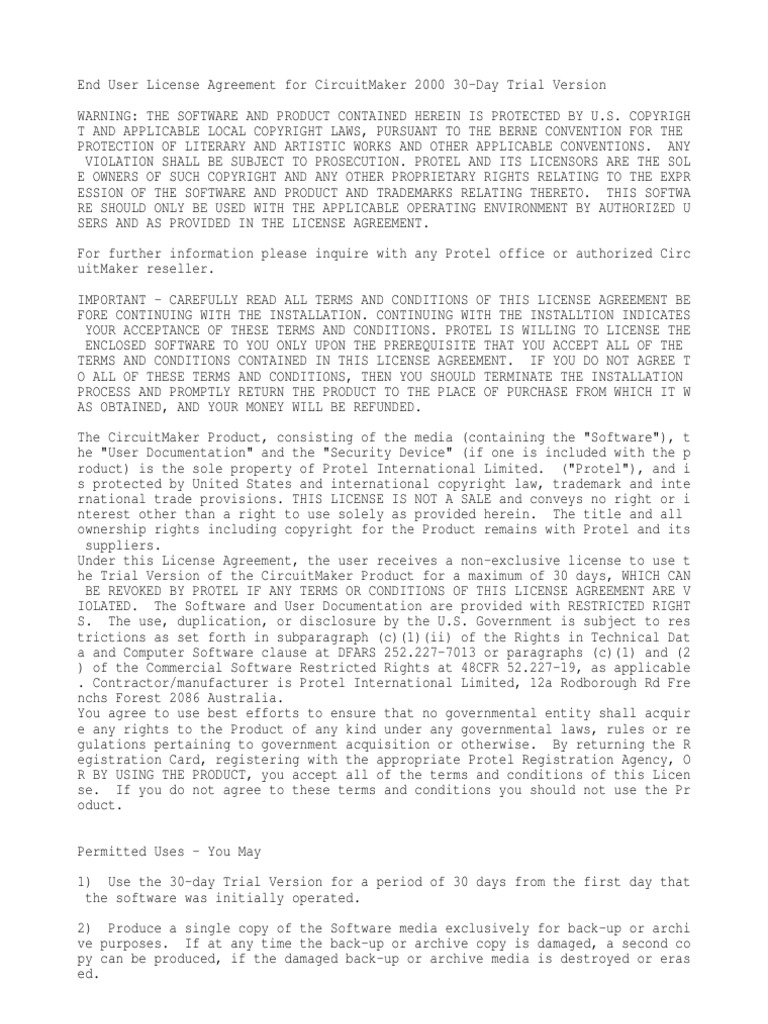 Circuit Maker 2000 Trial EULA | PDF | License | Copyright