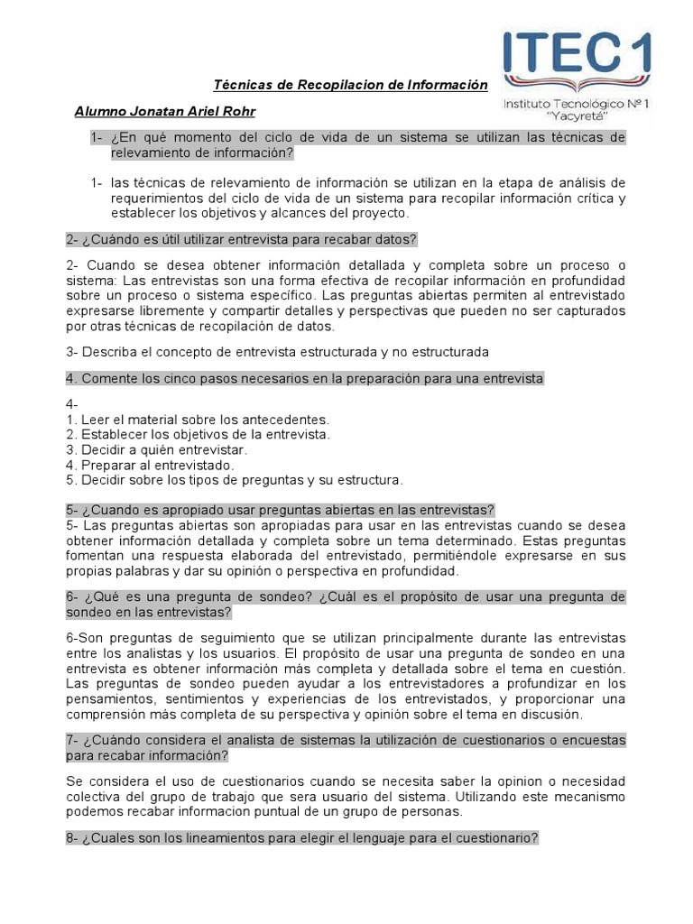 Técnicas de Recopilacion de Información | PDF | Cuestionario | Ciencia ...