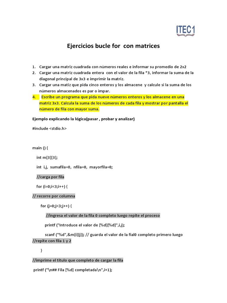 Ejercicios de Matrices | PDF | Matriz (Matemáticas) | Informática