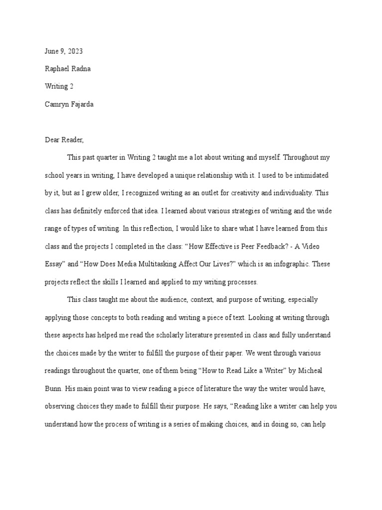 Reflective Cover Letter | PDF | Essays | Brainstorming