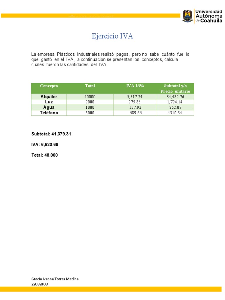 Ejercicio Iva GreciaTorres | PDF