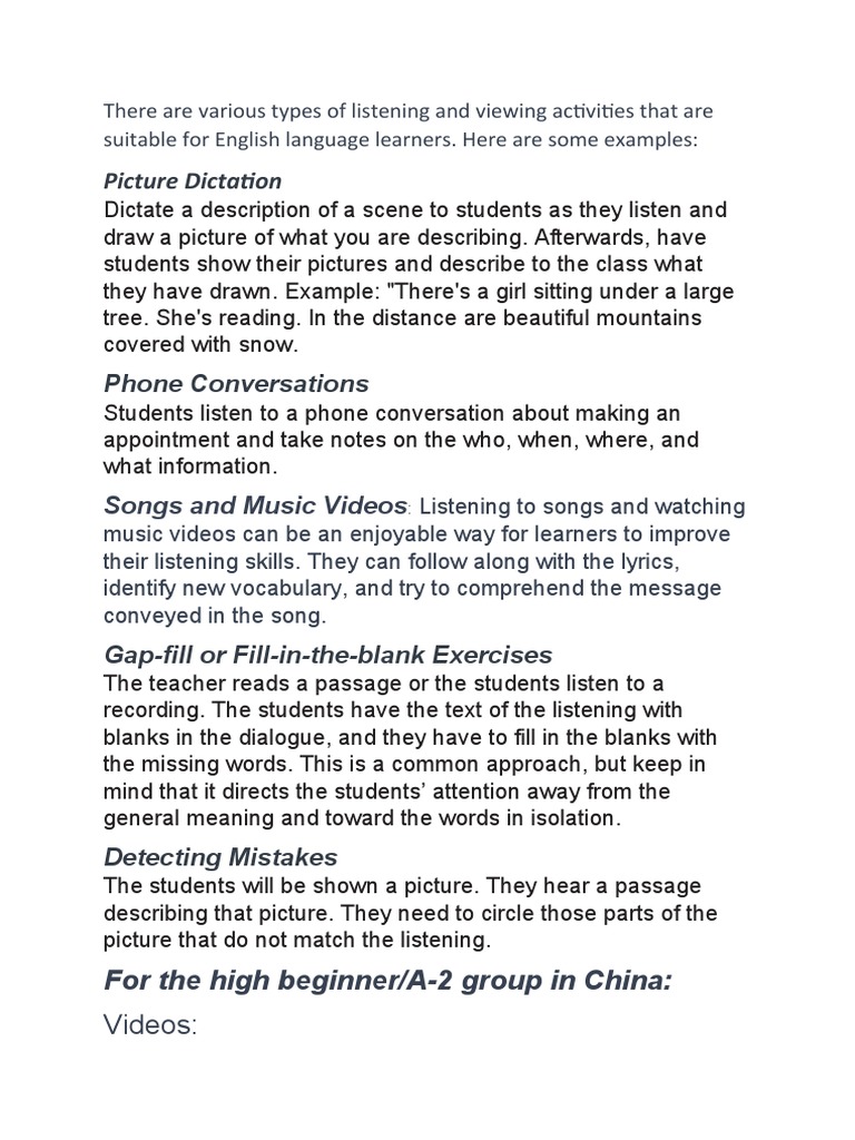 Teaching Listening Pdf Reading Comprehension English Language