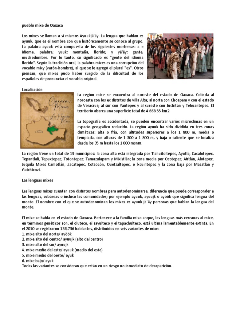 Lengua y cultura del pueblo mixe | PDF | Cultura de las Americas ...
