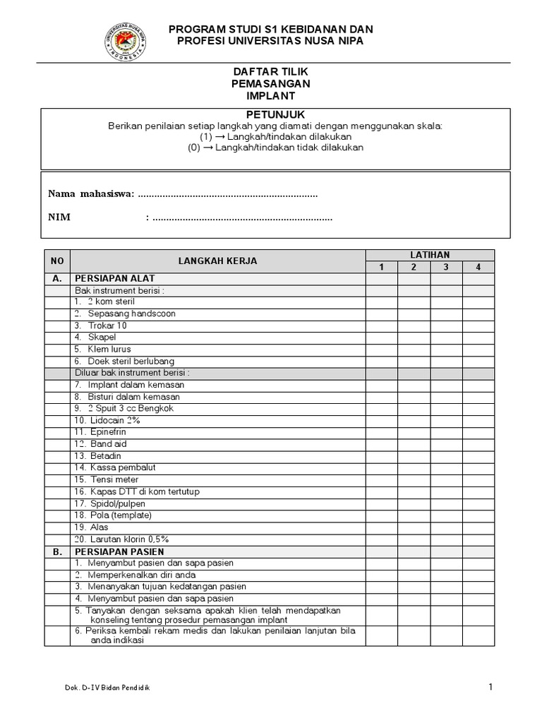 Daftar Tilik Pemasangan-Implant | PDF