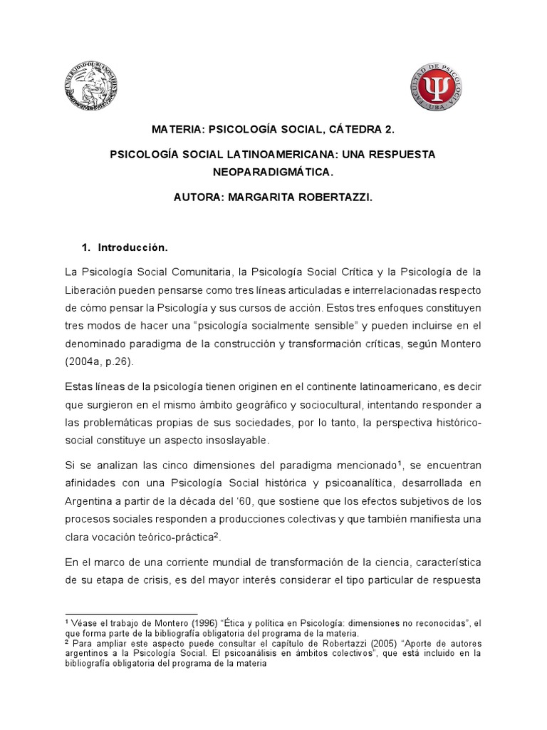 Teorico 29. Robertazzi. Psicología Social Latinoamericana, Una ...