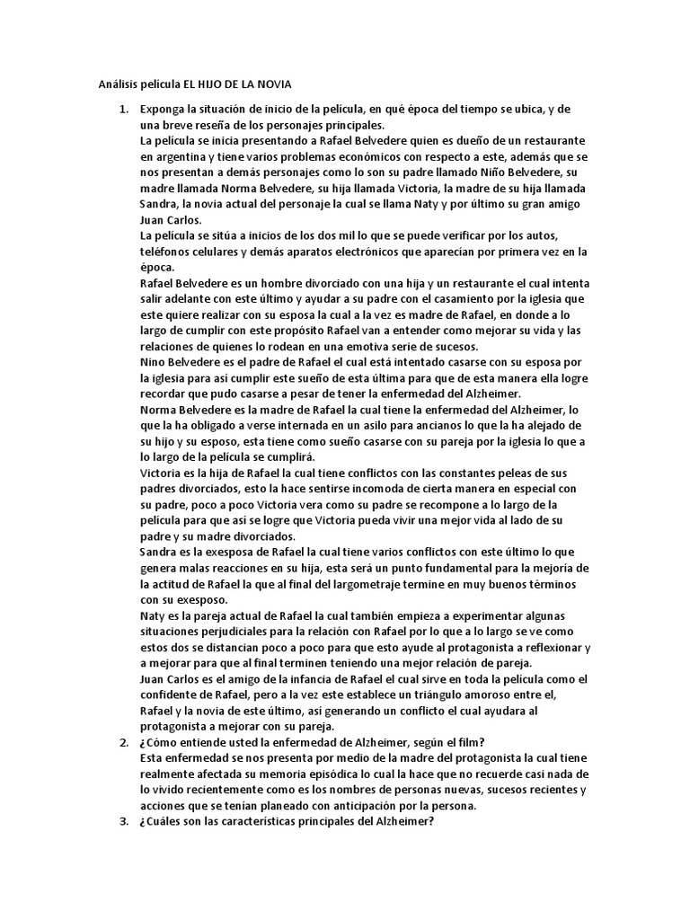 Análisis Película EL HIJO DE LA NOVIA | PDF | Enfermedad de Alzheimer