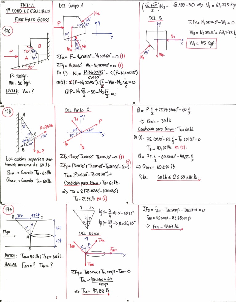 20.pdf. Ejercicios de 1era. Condición de Equilibrio. | PDF