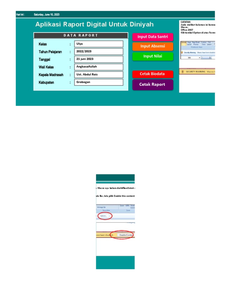 Aplikasi Raport Digital Untuk Diniyah: Kelas Tahun Pelajaran Tanggal Wali Kelas Kepala Madrasah ...