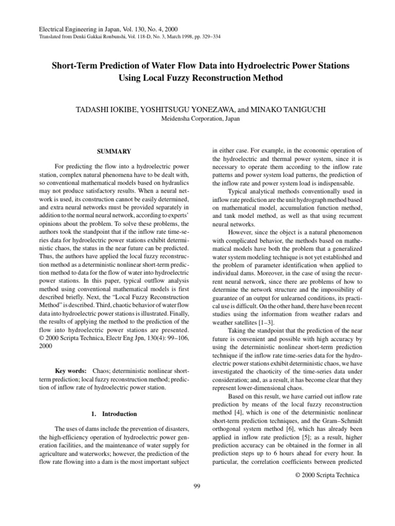 Short-Term Prediction of Water Flow Data Into Hydroelectric Power Stations Using Local Fuzzy ...