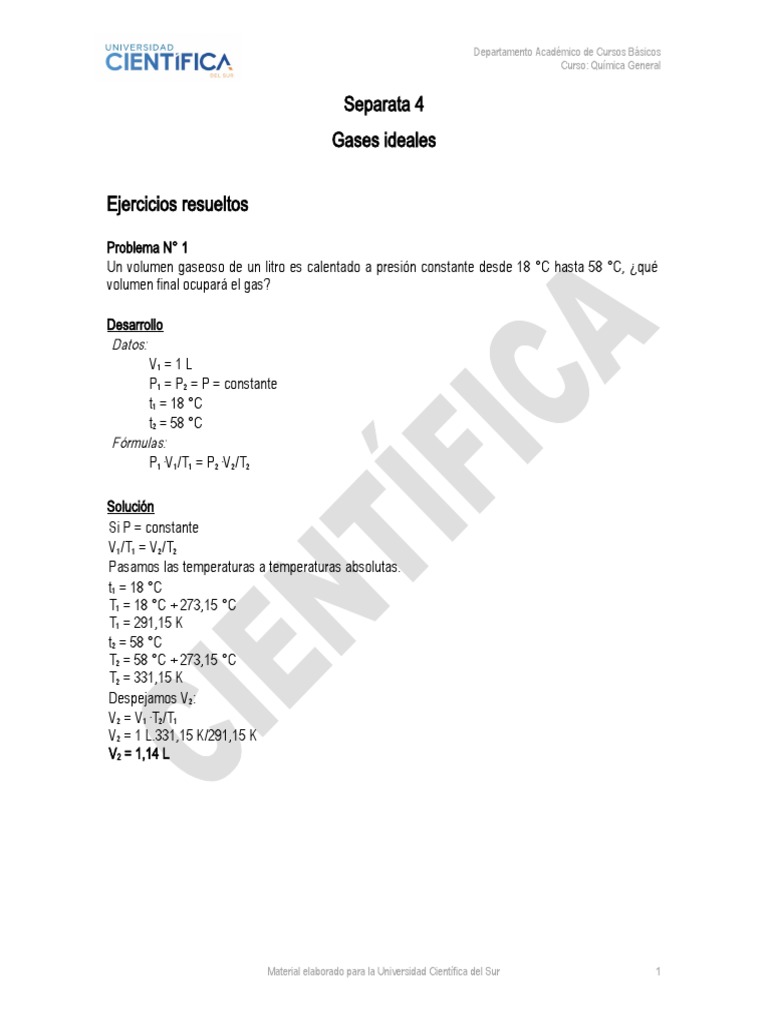 Separata 4 - QUÍMICA GENERAL - SEM-09 - SESIÓN-18 - 2022-2 - Gases Ideales | Descargar gratis ...
