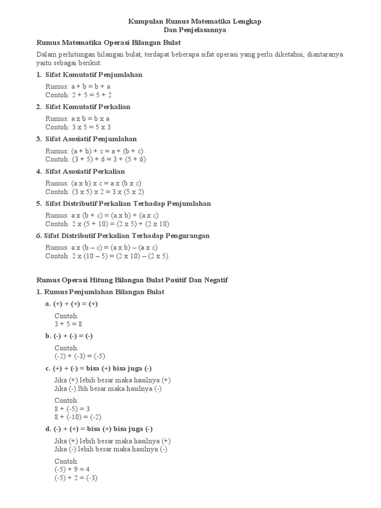 Kumpulan Rumus Matematika Lengkap Dan Penjelasannya | PDF | Metode ...