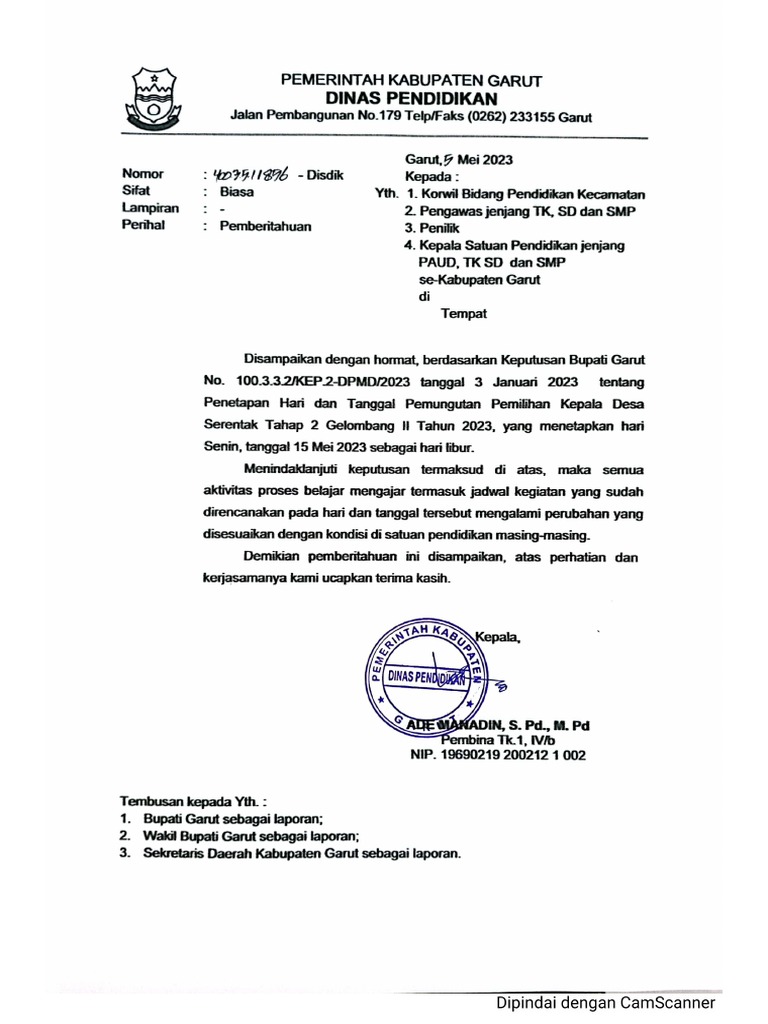 Pemberitahuan Libur | PDF