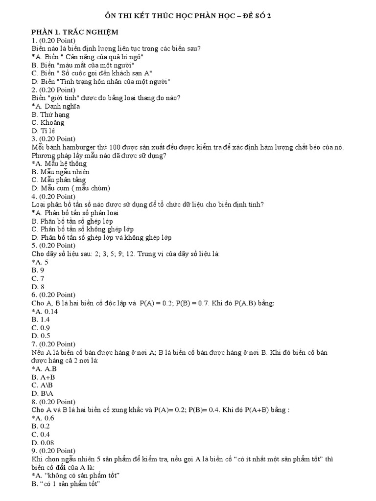 On Thi Ket Thuc Hoc Phan-De2 | PDF