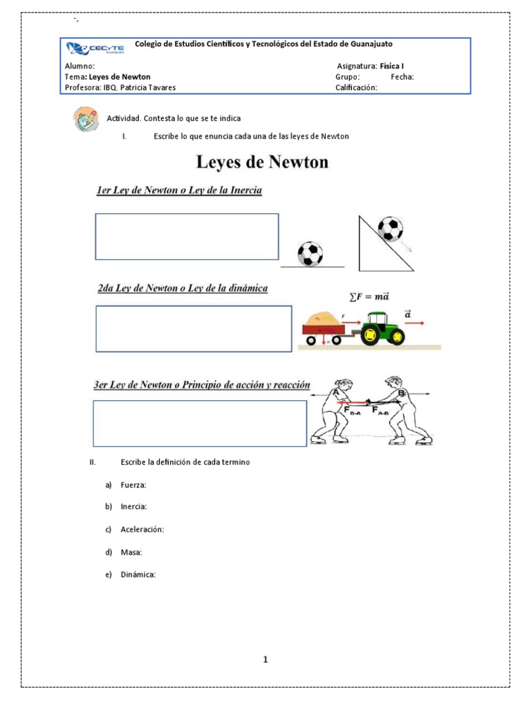 Actividades sobre Leyes de Newton | PDF | Fuerza | Las leyes del ...