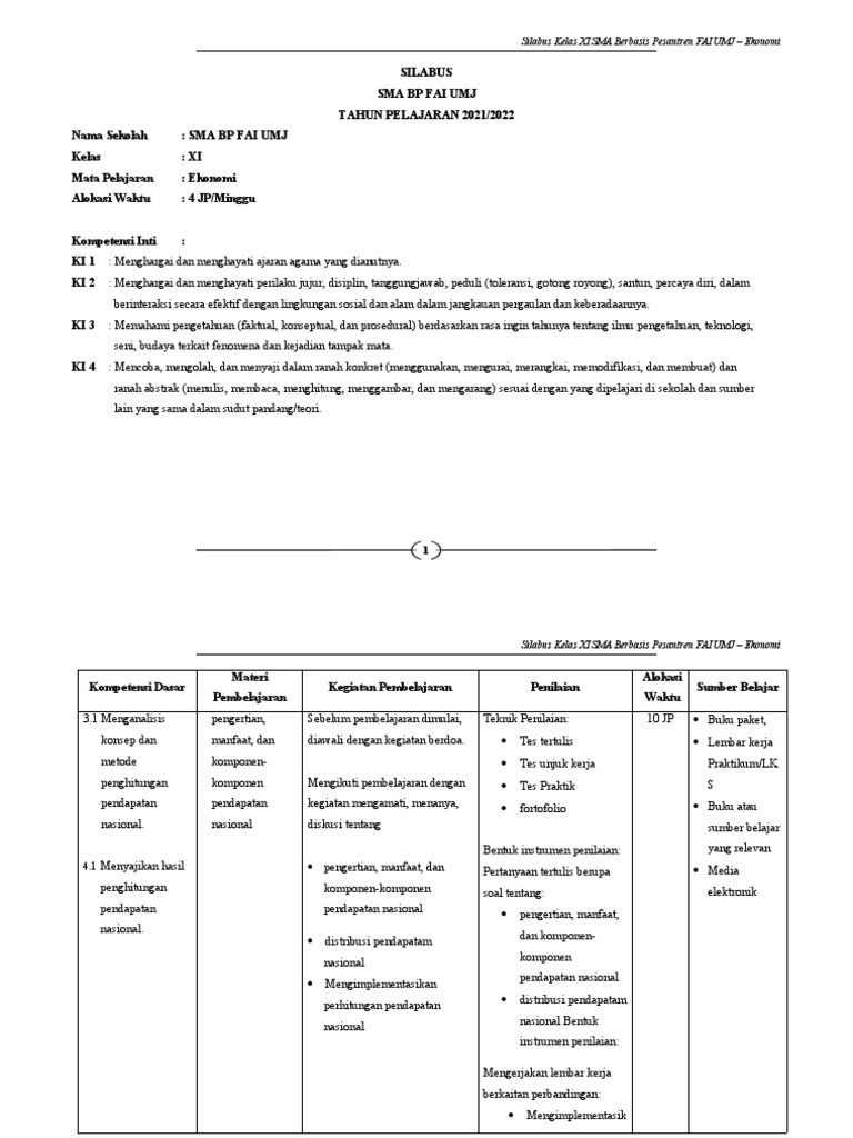 Silabus Ekonomi Xi | PDF