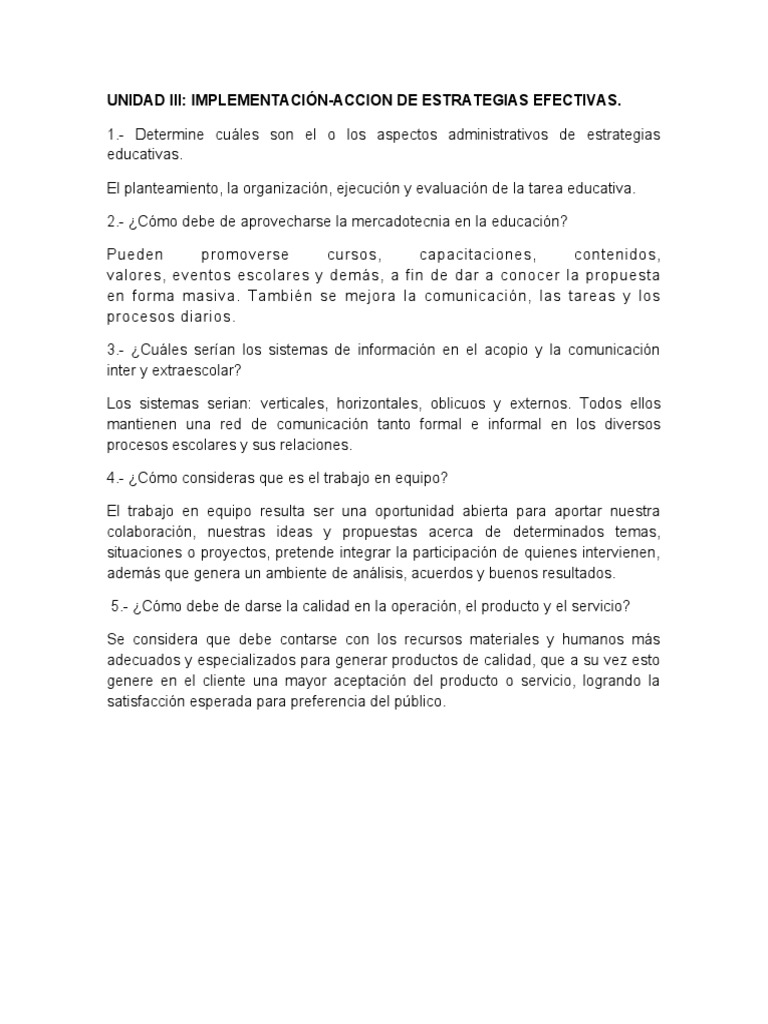 Unidad Iii Implementación Accion De Estrategias Efectivas Pdf