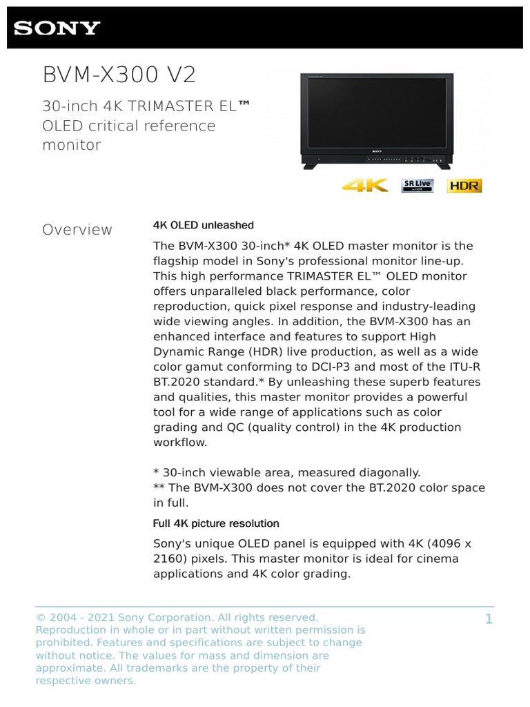 Bvm X300 V2 30 Inch 4k Trimaster El™ Oled Critical Reference Monitor