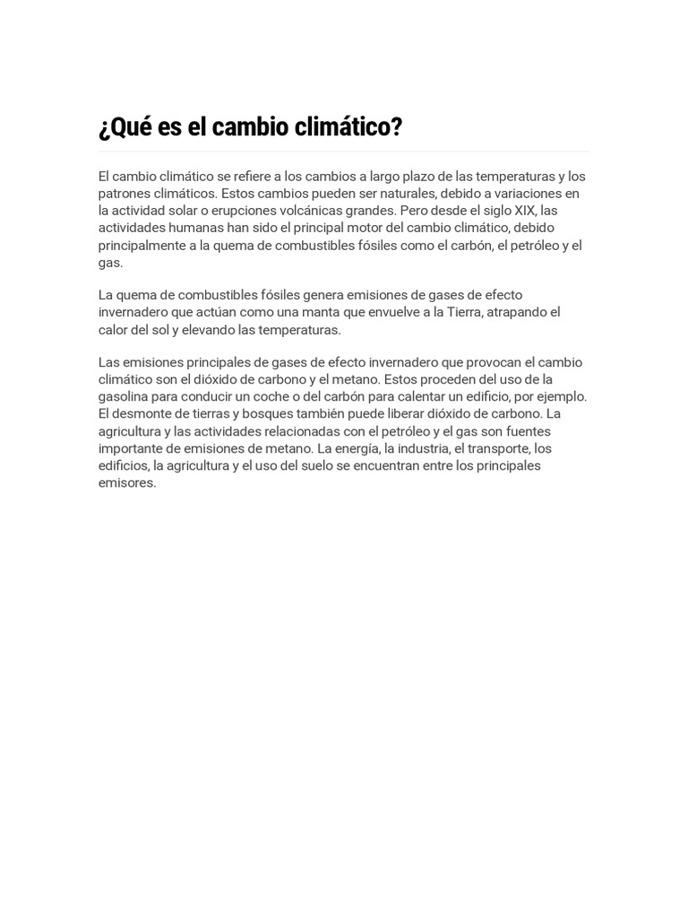 Qué Es El Cambio Climático | PDF | Gases de efecto invernadero | Cambio ...