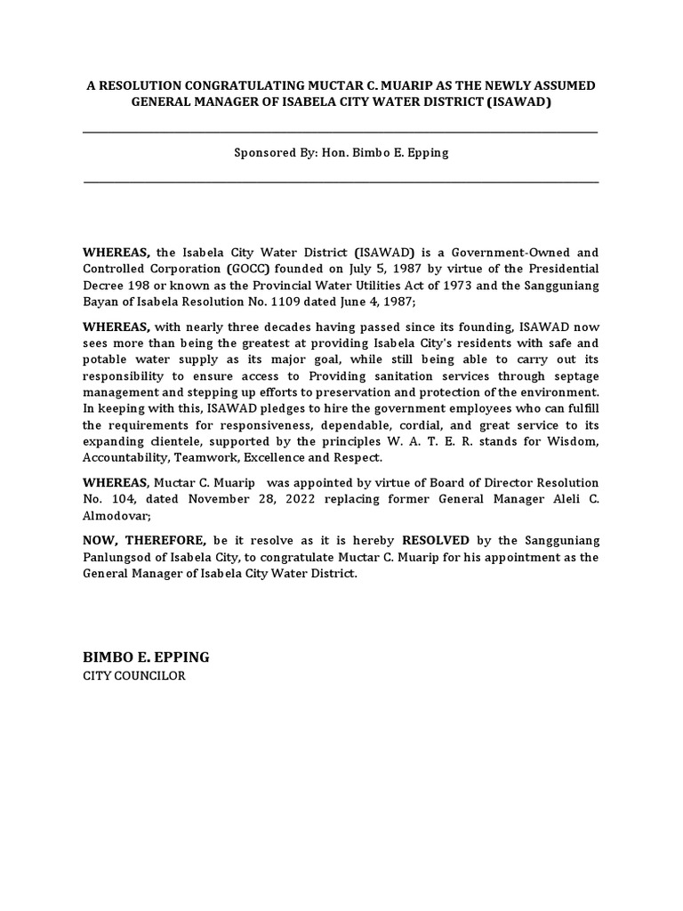 A Resolution Congratulating Muctar C. Muarip | PDF