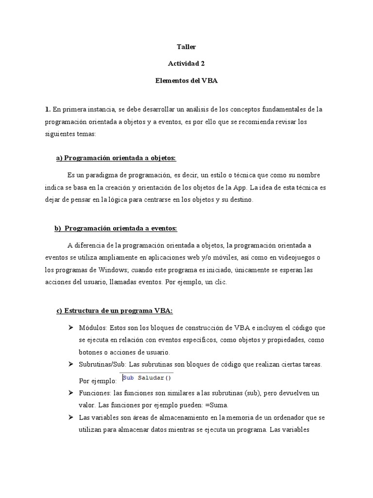 Actividad No. 2 - Elementos Del VBA0 | PDF | Microsoft Excel | Objeto (informática)