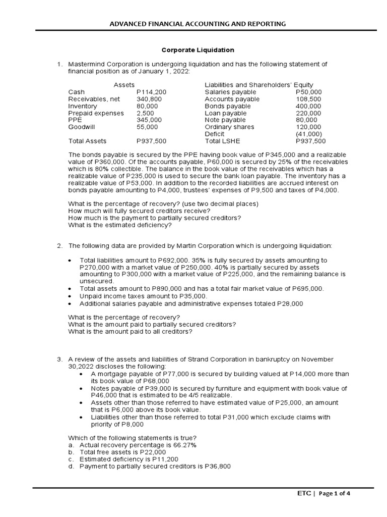 AFAR Corporate Liquidation | PDF | Book Value | Equity (Finance)