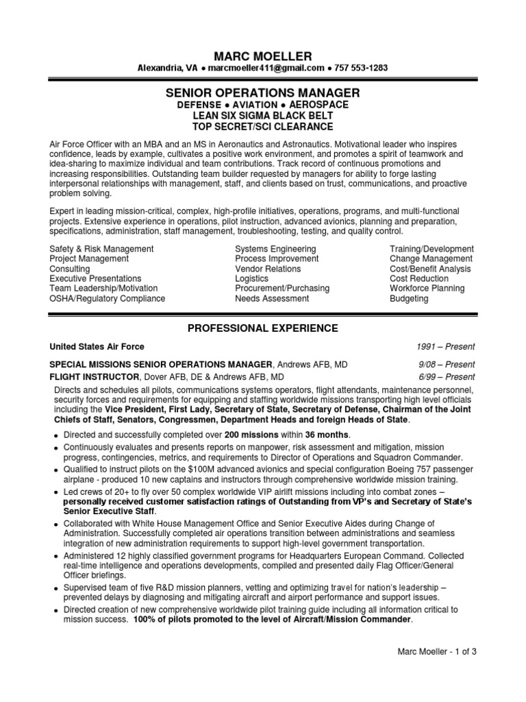 Aviation Operations Manager in Washington DC Resume Marc Moeller ...