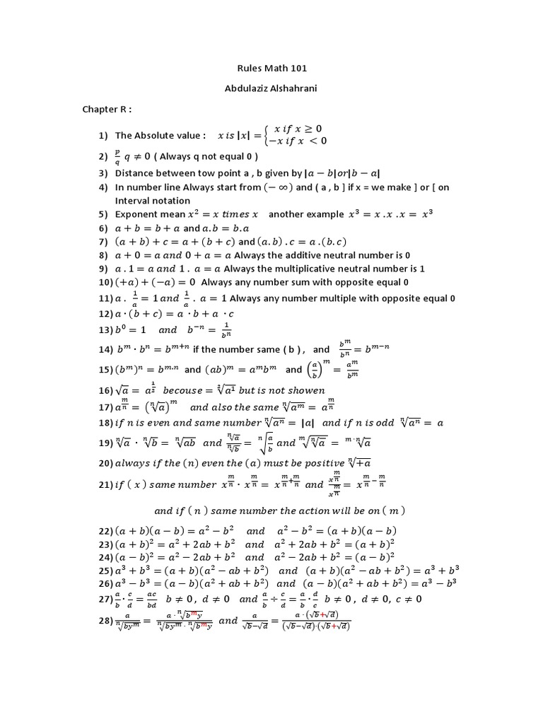 تجميع قوانين MT101 عبدالعزيز الشهراني | PDF | Mathematical Notation | Algebra