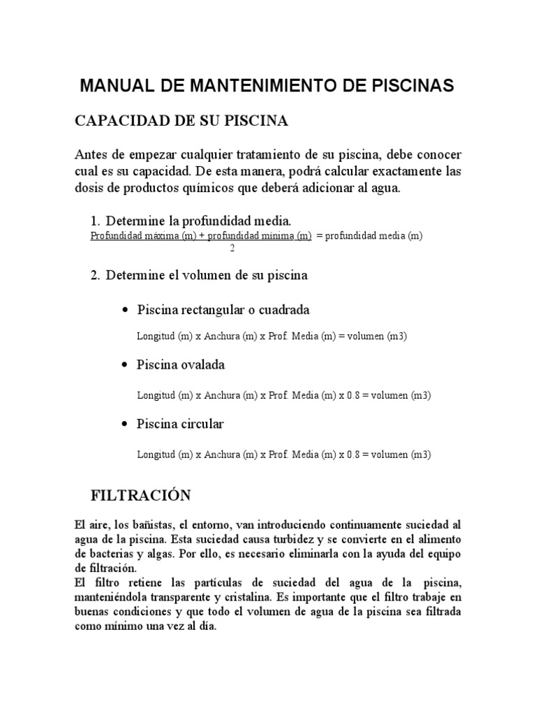 Manual de Mantenimiento de Piscinas | PDF | Cocina, comidas y vino