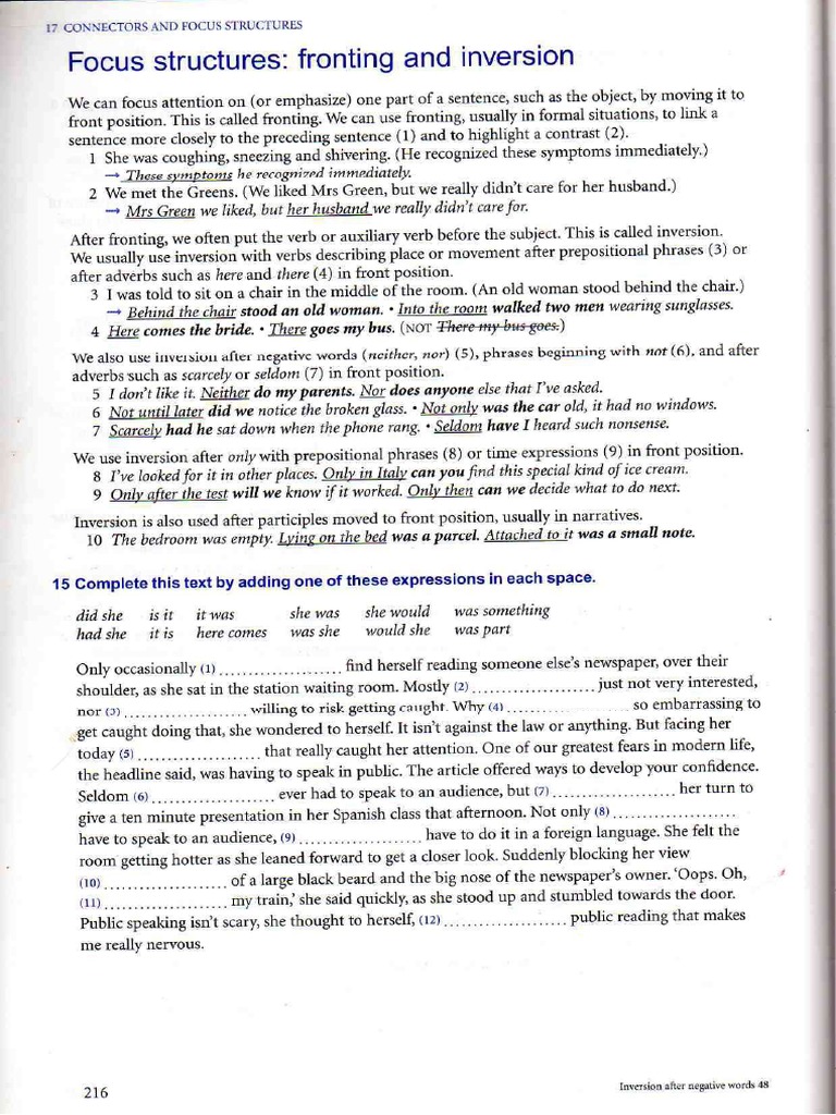 Fronting - Inversion - Cleft Sentences | PDF