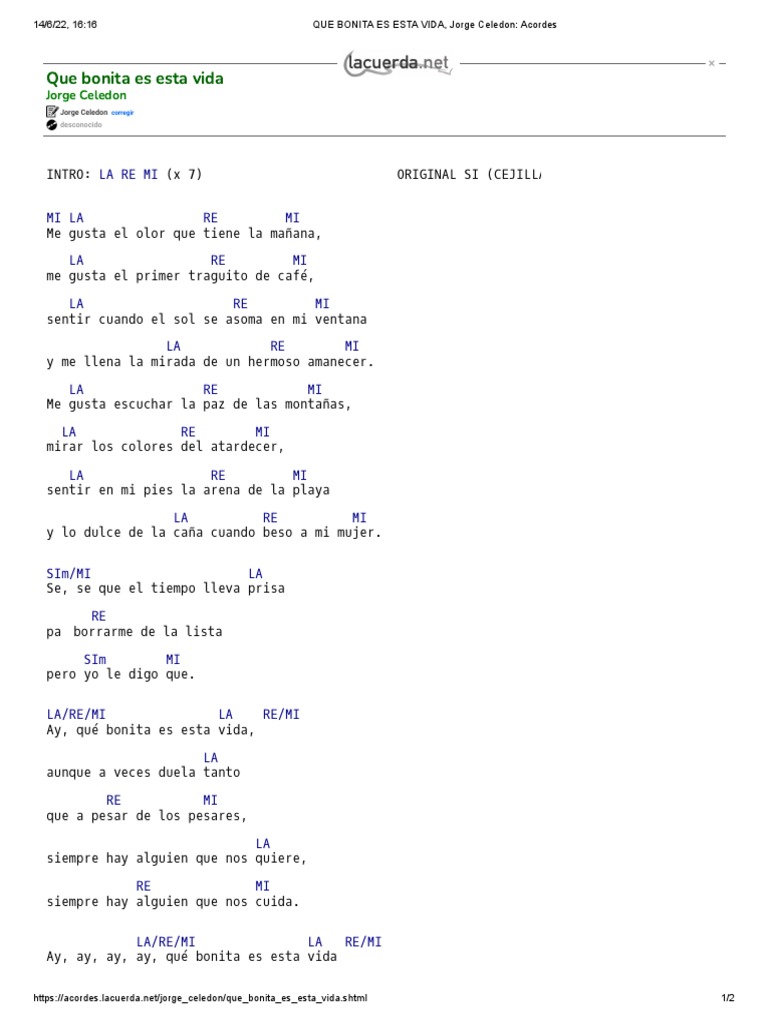 Acordes de "Qué Bonita es Esta Vida" | PDF | Música grabada