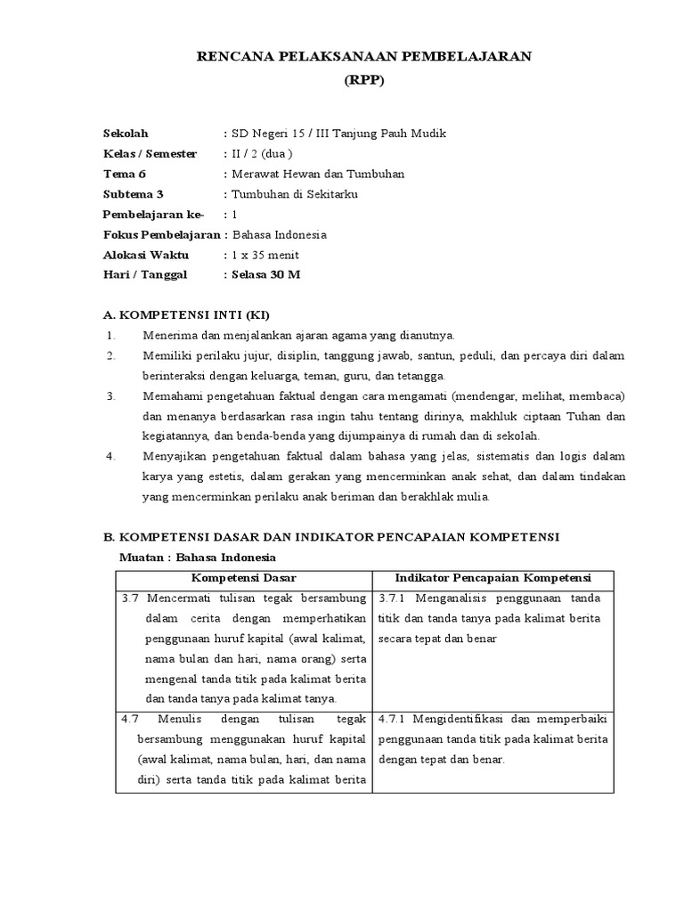 RPP Tema 6 KLS 2 | PDF