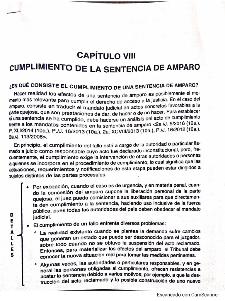 Capitulo Viii Cumplimiento de La Sentencia de Amparo | PDF