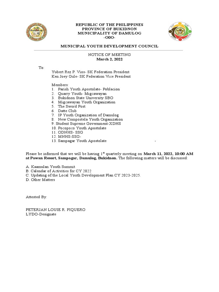 Notice of 1st Meeting LYDC 2022 | PDF