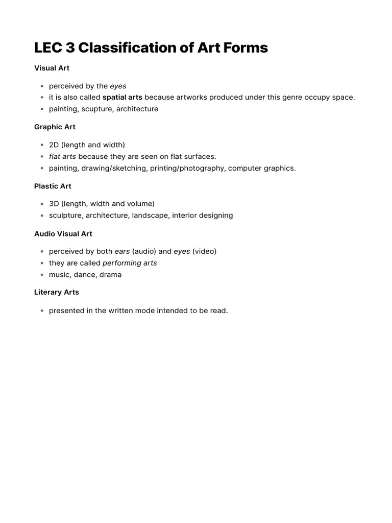 LEC 3 Classification of Art Forms | PDF