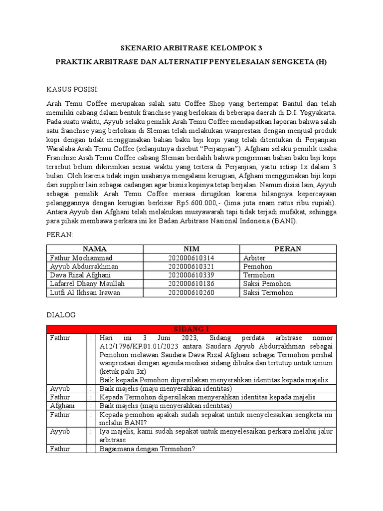 Contoh Kasus Arbitrase Wanprestasi | PDF | Hukum