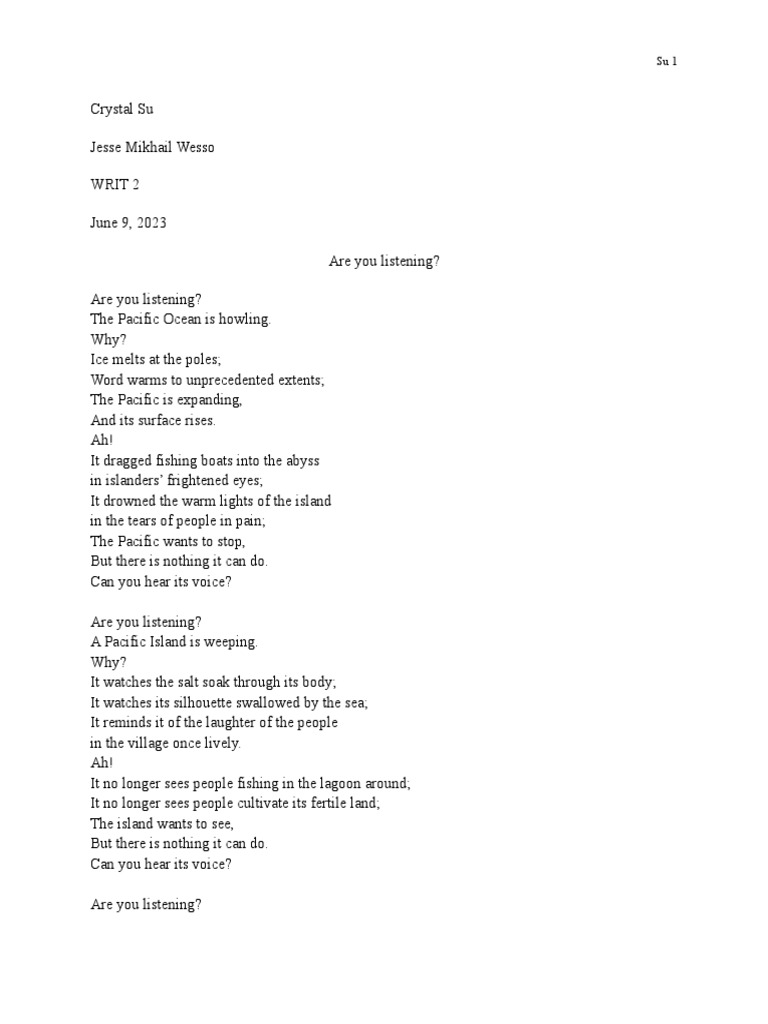 wp1 Revised | PDF | Poetry | Narrative