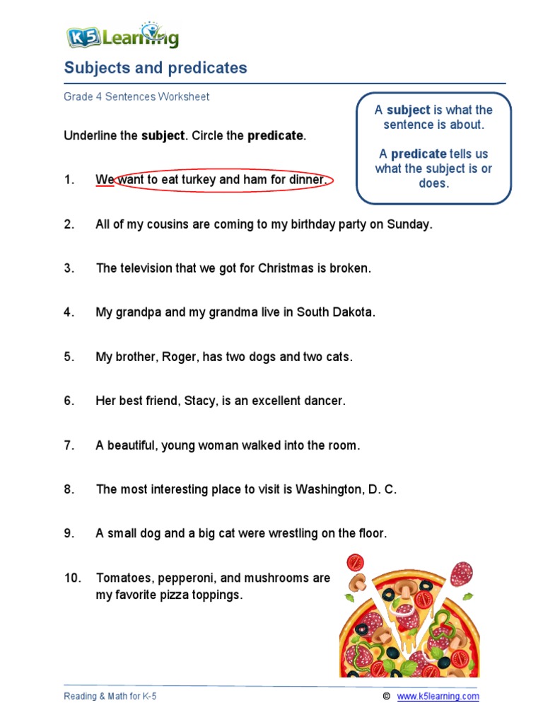 Worksheetsgrammargrade 4 Subject Predicate C PDF | PDF