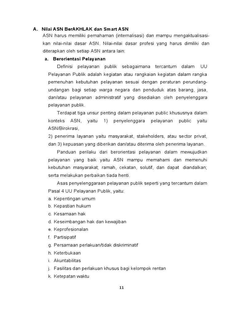 Nilai ASN BerAKHLAK Dan Smart ASN 11-23 | PDF