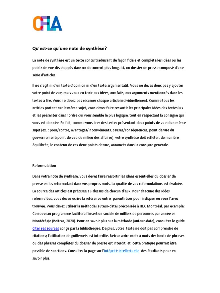 Note De Synthese Pdf