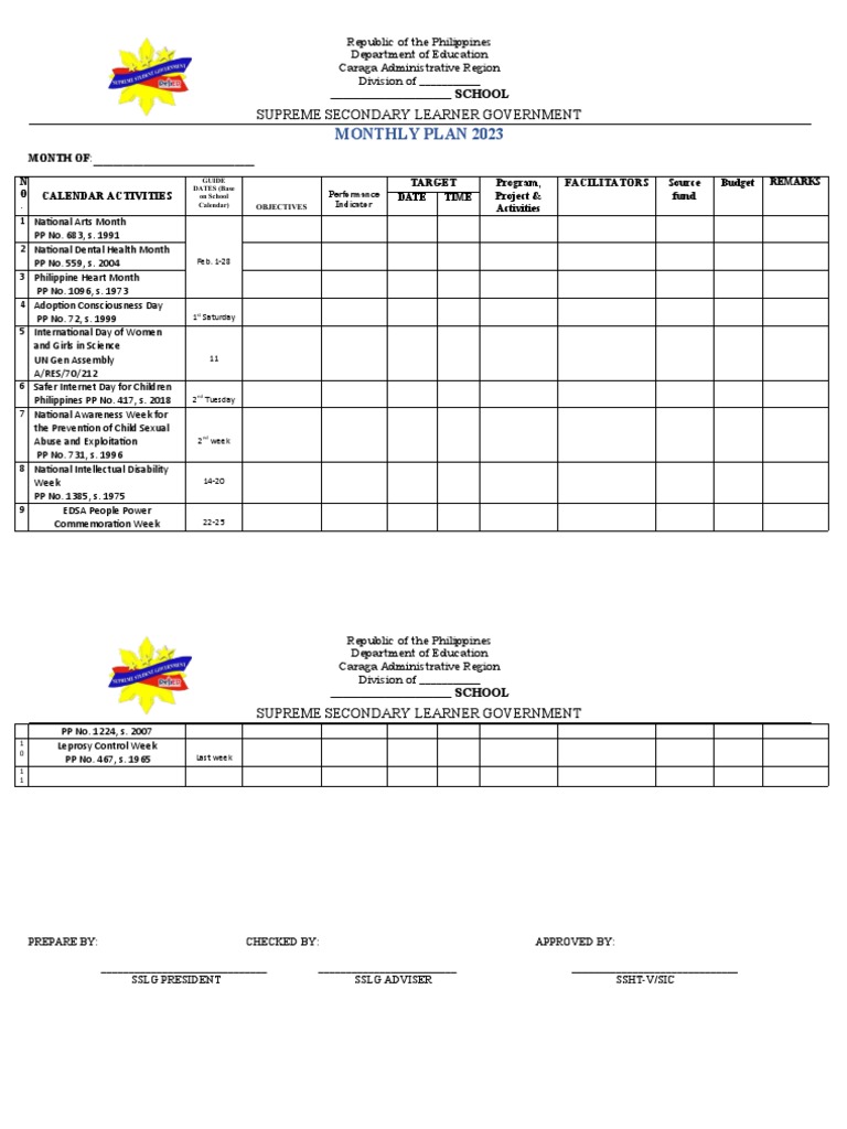 SSLG Monthly Plan Format | PDF