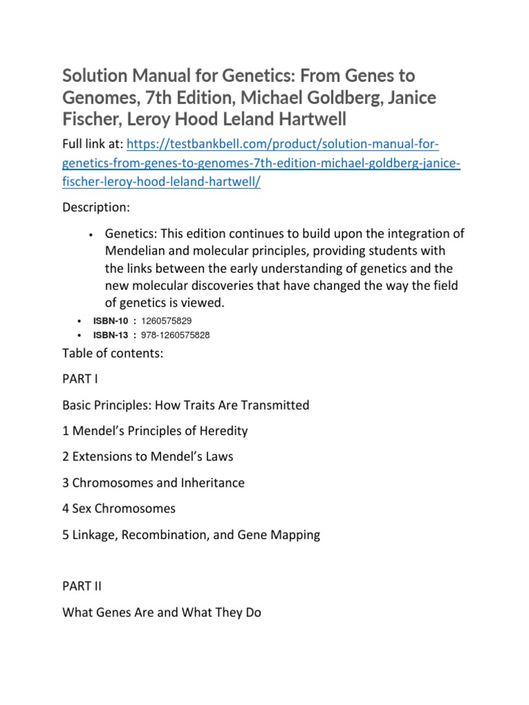 Solution Manual For Genetics From Genes To Genomes 7th Edition Michael ...