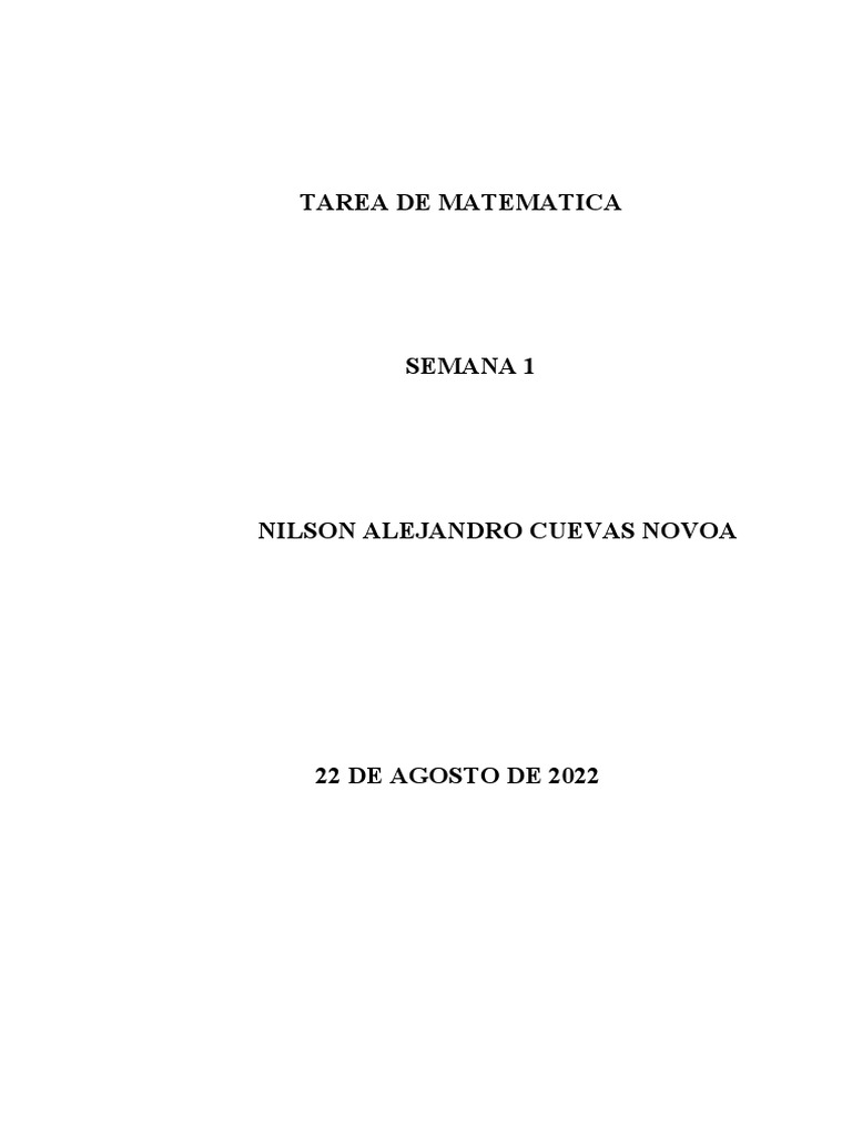 Tarea de Matematica Semana 1 Nilson Cuevas Novoa | PDF