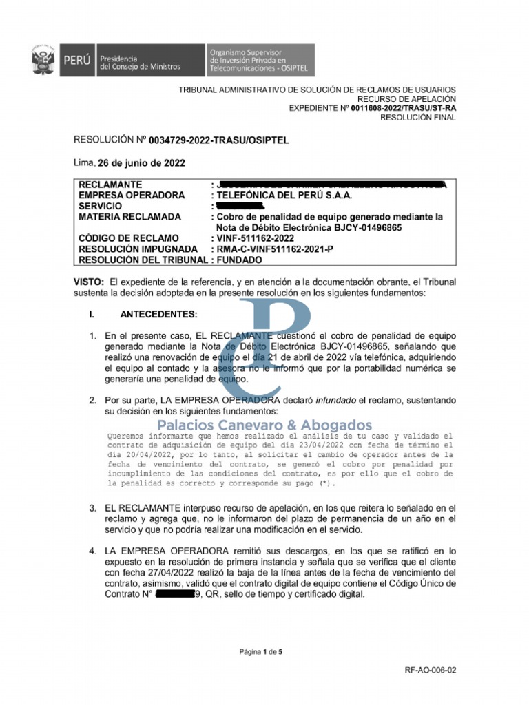 Resol34729 2022 Trasu Osiptel | PDF