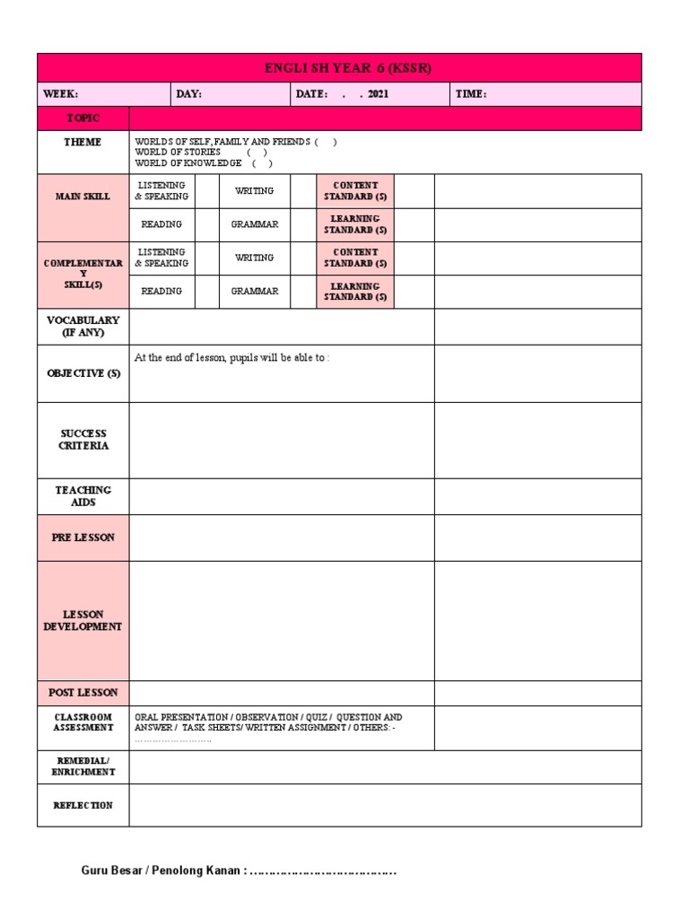 Template RPH Bi Y6 | PDF