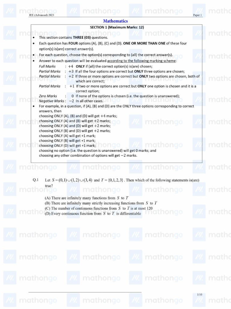 JEE Advanced 2023 (Paper 1) - MathonGo | PDF